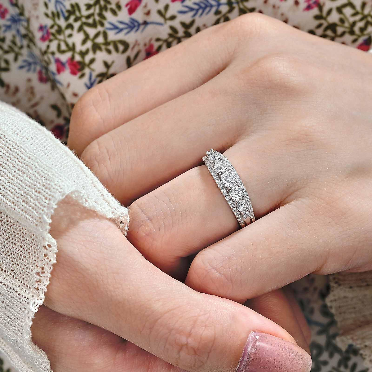 SHELOVES Sterling Silver Eternity Bands for Women Simulated Diamond Cubic Zirconia Wedding Rings Sz 7.5