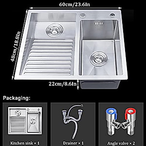 Bathroom Sinks Laundry Pool Balcony Household Stainless Steel Laundry Sink Wash Basin With Washboard Easy To Clean Double Sink Laundry Pool Gift ( Color : A , Size : 60*48*22cm )