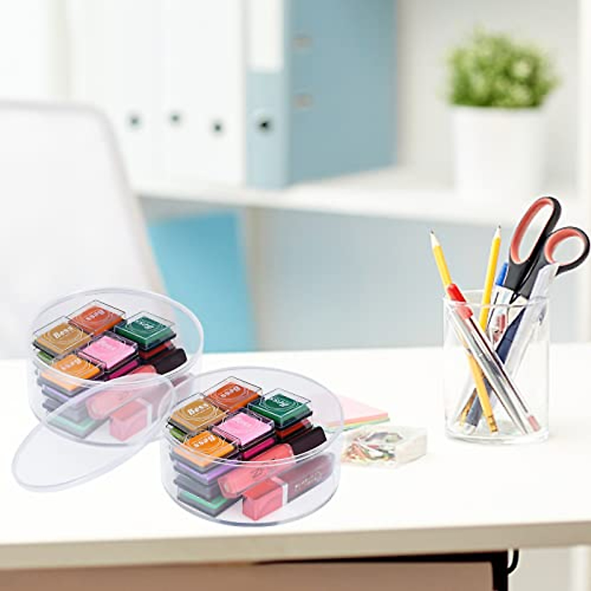 Dayaanee Round Acrylic Box with Lid, 2 Pack Clear Round Organizer Container Acrylic Circle Box with Lid, 5.9” Storage Boxes for Candy,Pill, Nails, Beads and Tiny Jewelry