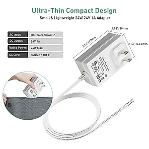 Rollerhouses 24V 1A 24W White Plug-in Transformer DC Wall Charger Adapter/Power Supply Adapter w/5 Ft Cable, AC 100-240V to DC 24V Power Converter White