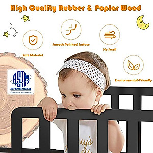 Costzon Toddler Bed, Classic Wood Kids Bed Frame w/Double Safety Guardrail, Low to Floor Design, Wooden Slat Support, Fits Full Size Crib Mattress, Bedroom Furniture for Boys & Girls (Black)