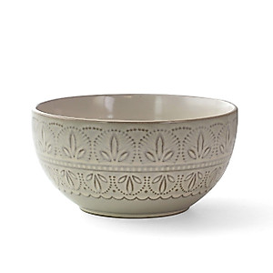 Elama Elegant Round Embossed Stoneware High Class Dinnerware Dish Set, 16 Piece, White