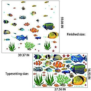 Fish Wall Stickers Under The Sea Decorative Wall Decals Coral Reef Fish Wall Stickers Peel and Stick Starfish Wall Art Sticker Decals for Kids Nursery Bedroom Living Room