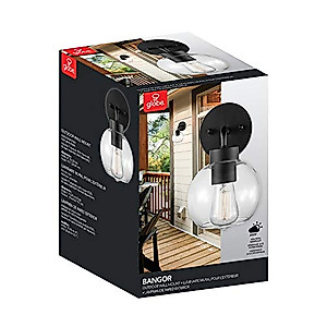 Globe Electric 44431 Bangor 1-Light Outdoor Wall Sconce, Matte Black, Clear Glass Shade