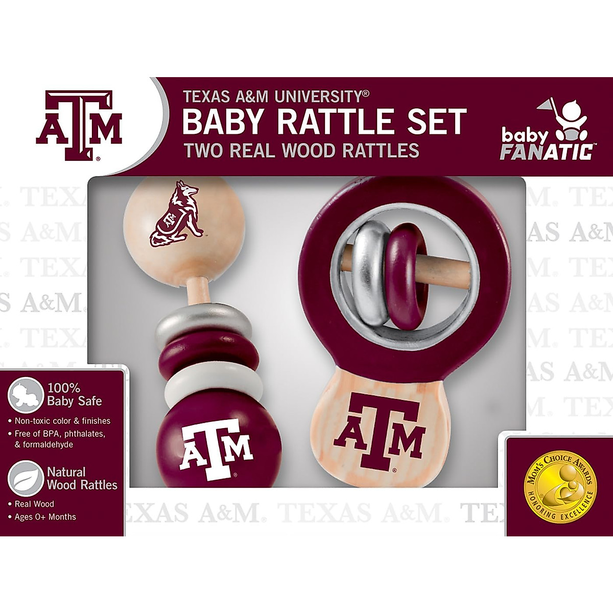 BabyFanatic Wood Rattle 2 Pack - NCAA Texas A&M Aggies - Officially Licensed Baby Toy Set