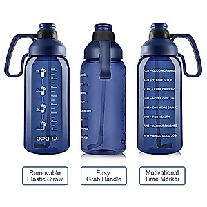 Opard Half gallon Water Bottle with Time Marker, 64oz Motivational Water Jug Large Sports Water Bottle with Straw Handle BPA Free for Gym Fitness (Blue)