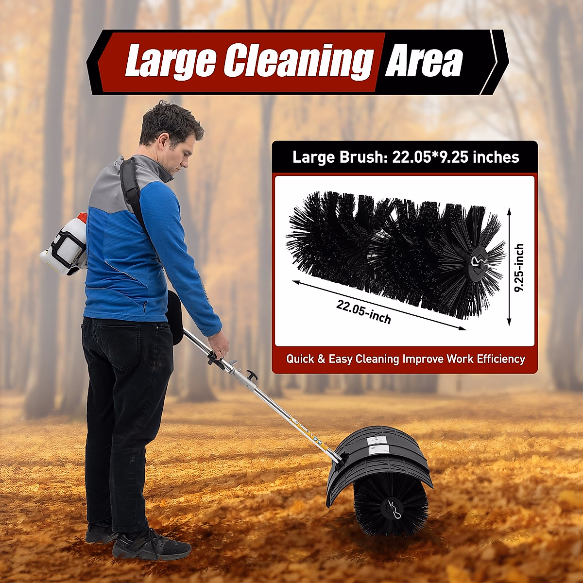 Artificial Grass Power Broom,2.3HP Handheld Gas Powered Sweeper Sweeper Driveway Turf Sweeper 52CC Lawn Sweeper Cleaning Tools