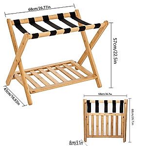 koyasiry Fully Assembled Luggage Rack,2-Packed,Foldable Bamboo Luggage Rack for Guest Room Suitcase Stand with Nylon Straps,Luggage Stand Bamboo Luggage Holder with Shelf for Bedroom,Hotel,No Assembly