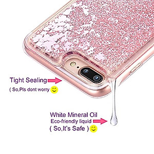 iPhone 7 Plus Case, iPhone 8 Plus Case, WORLDMOM Double Layer Design Bling Flowing Liquid Floating Sparkle Colorful Glitter Waterfall TPU Protective Phone Case for Apple iPhone 7 Plus,Rose Gold