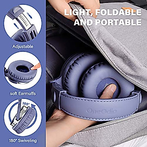 OneOdio Over Ear Headphone, Wired Bass Headsets with 50mm Driver, Foldable Lightweight Headphones with Share Port and Mic for Recording Monitoring Mixing Podcast Guitar PC TV (Light Blue)
