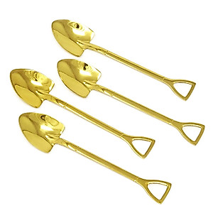 Honbay 4PCS Stainless Steel Shovel Shape Coffee Ice Cream Dessert Spoons for Home and Party (gold)