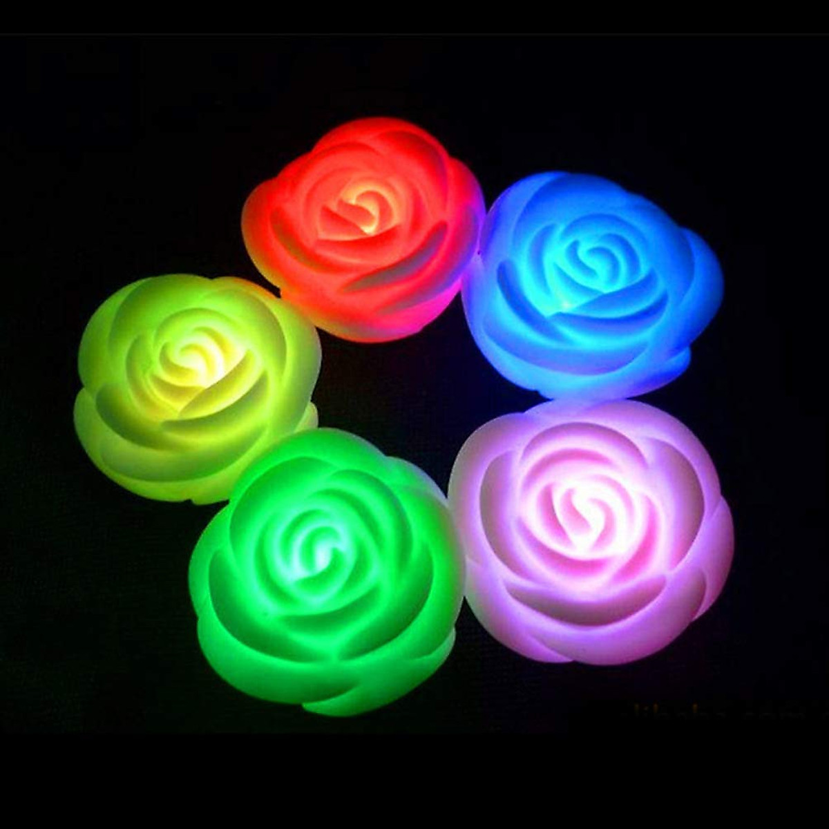 Uonlytech 5 Pcs Flameless Candle Flower Night Light LED Tea Lights Waterproof Floating Rose for Pool Garden Fish Tank Wedding Party Decor White
