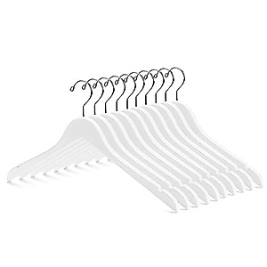 Nature Smile Solid Gugertree Wood Shirt and Dress Hangers with Notches with Antirust Chrome Hook Pack of 10 (White)