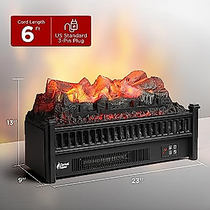 TURBRO Eternal Flame EF23-LG Electric Fireplace Logs, 23" Remote Control Fireplace Insert Log Heater, Realistic Lemonwood Ember Bed, Thermostat, Timer, 1400W Black