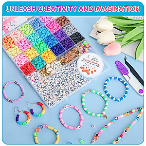 5800 PCS Clay Beads Bracelet Making Kit, 24 Colors Flat Preppy Beads for Friendship Jewelry Making, Polymer Heishi Beads with Charms DIY Arts and Crafts Birthday Gifts Toys for Teen Girls Age 6+
