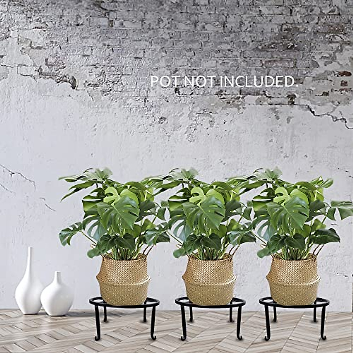 yosager 4 Pack Metal Plant Stands for Flower Pot, Heavy Duty Black Iron Potted Stand Holder, Indoor Outdoor Rustproof Metal Planter Container Round Supports Display Rack for Home & Garden Decor