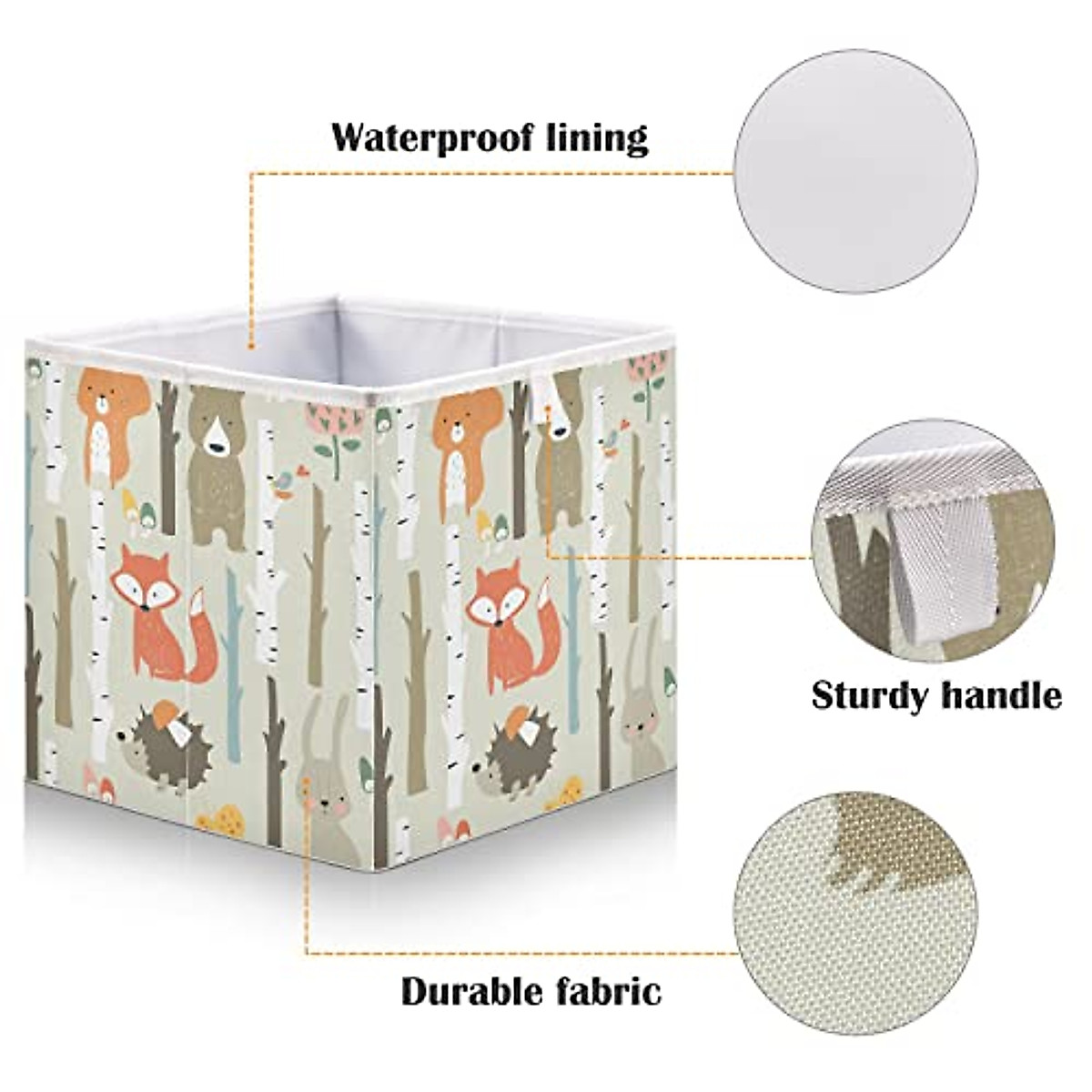 ALAZA Collapsible Storage Cubes Organizer,Funny Fox Bear Rabbit Forest Animal Storage Containers Closet Shelf Organizer with Handles for Home Office