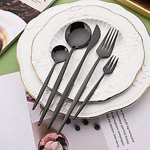 Uniturcky 62-Piece Black Flatware Set for 8 Stainless Steel Silverware Set with Steak Knives, Plus Reusable Metal Straws and Butter Knives, Party Tableware Cutlery Set, Mirror Polished