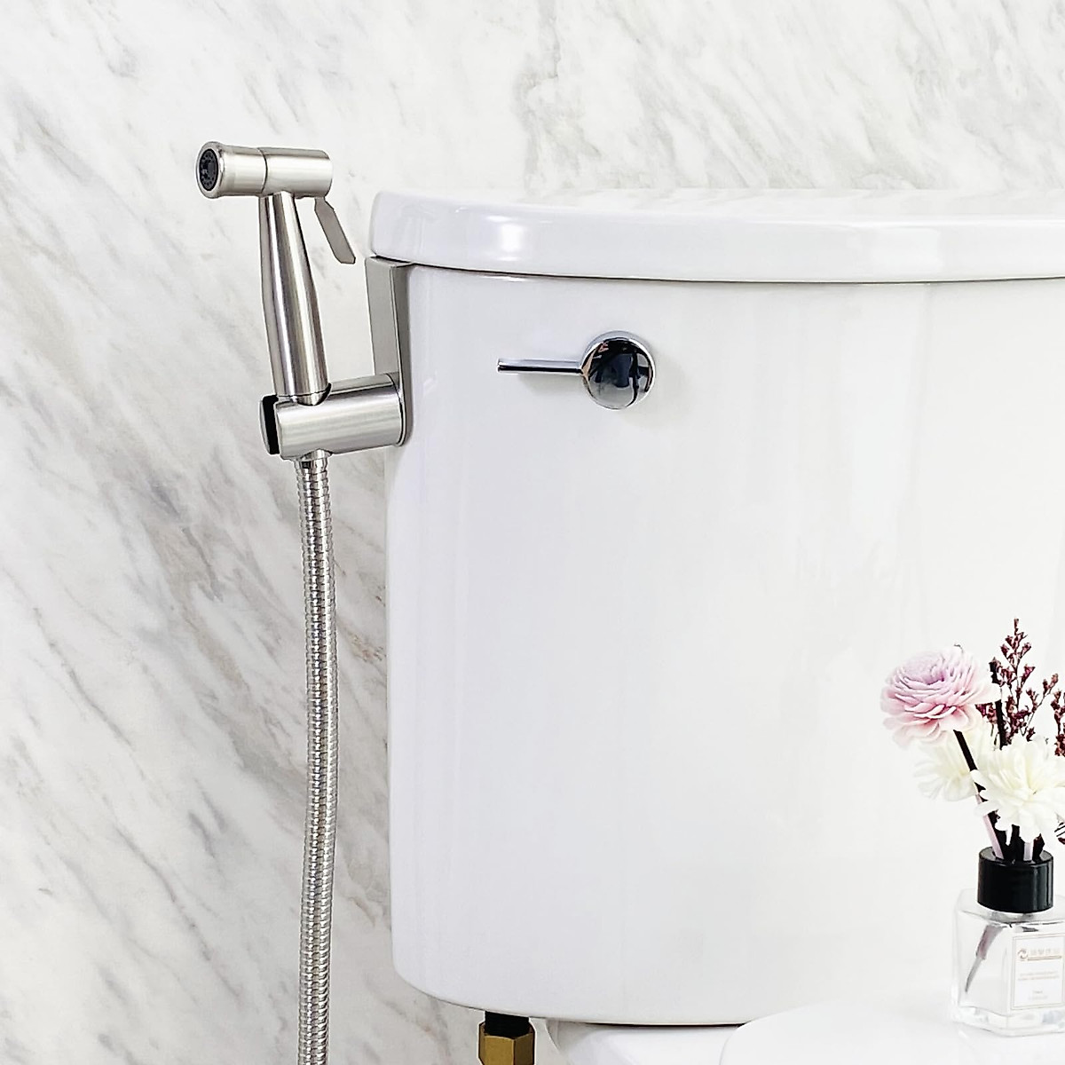 FOLINUS 2 Pieces Stainless Steel Bidet Sprayer Holder, Handheld Bidet Sprayer Hanger Hook for Toilet Tank Brushed Nickel