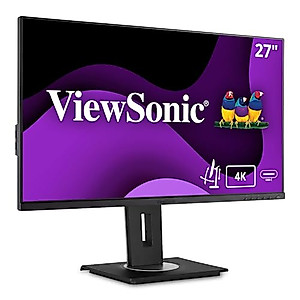 ViewSonic VG2756-4K 27 Inch IPS 4K Docking Monitor with Integrated USB 3.2 Type-C RJ45 HDMI Display Port and 40 Degree Tilt Ergonomics for Home and Office,Black