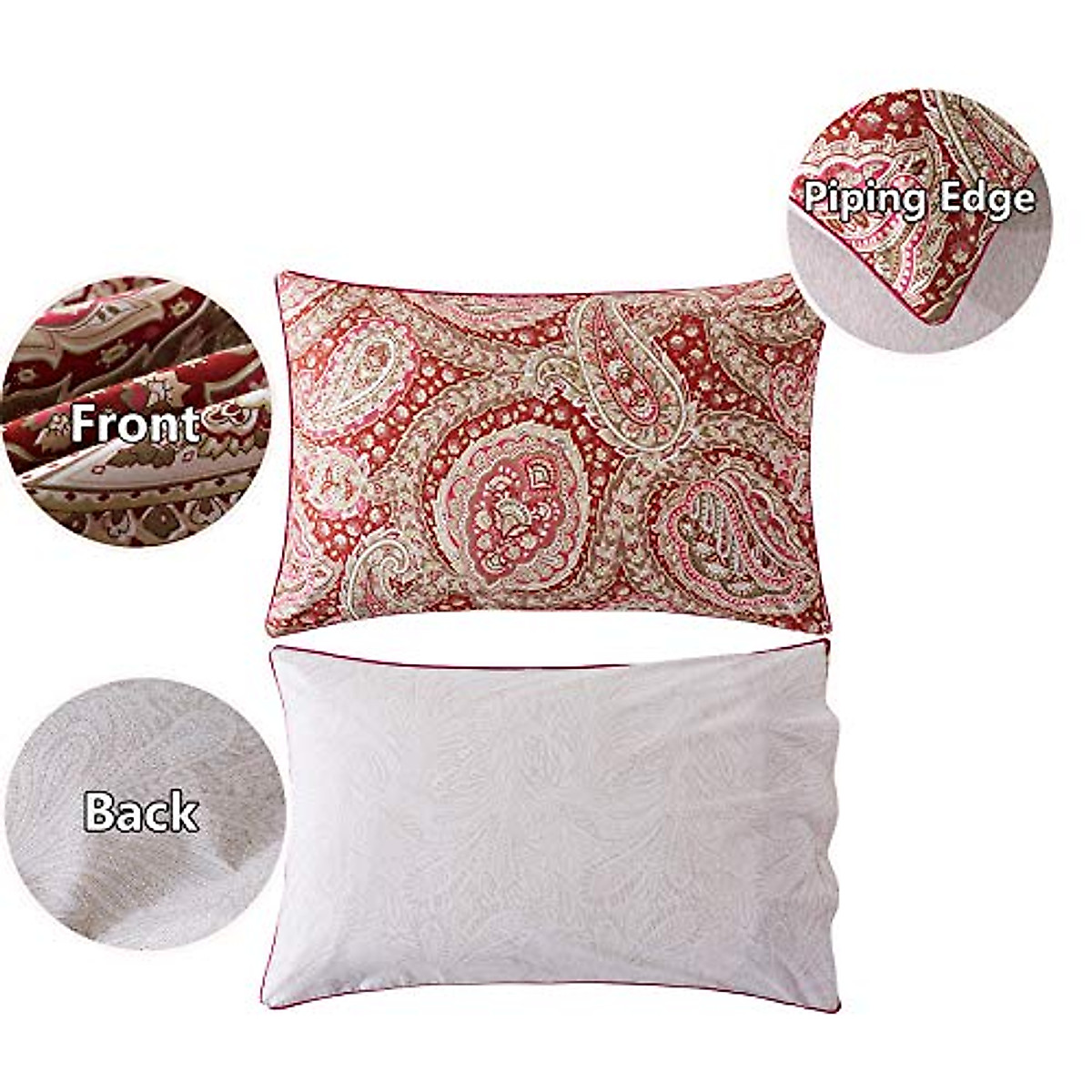 FADFAY Paisley Duvet Cover Set 100% Cotton Ultra Soft Red and Beige Reversible Paisley Bedding Set with Hidden Zipper Closure 3 Pieces, 1Duvet Cover & 2Pillowcases, King/California King Size