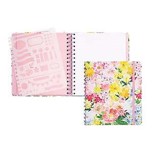 Steel Mill & Co Writing and Drawing Journal, Cute Floral Spiral Notebook with 160 Lined Pages, Art Journal with Reusable Stencil, Summer Garden
