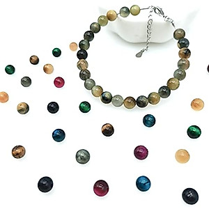 6mm Natural Round Stone Beads About 210pcs Tiger Eye Genuine Real Healing Crystal Stones Beading Loose Gemstone DIY for Bracelet Jewelry Making Kit(7 Color-H)