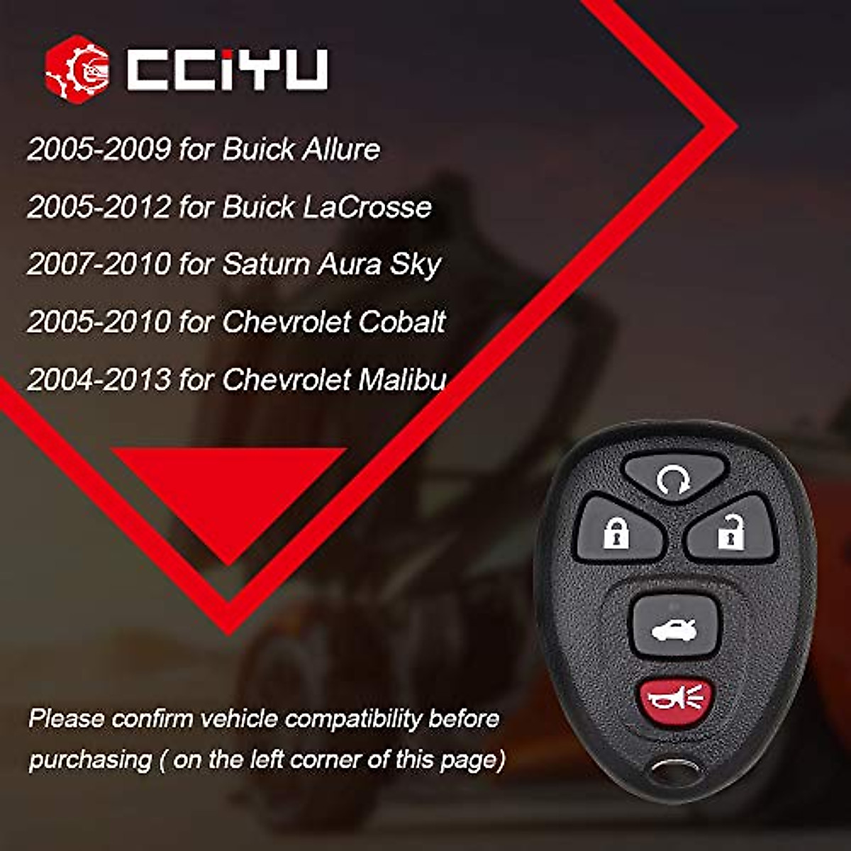 cciyu X 1 Flip Key Fob 5 buttons Replacement for 06 07 08 09 10 11 12 13 for Buick Allure LaCrosse for Chevy for Cobalt Series with FCC KOBfor GT04A