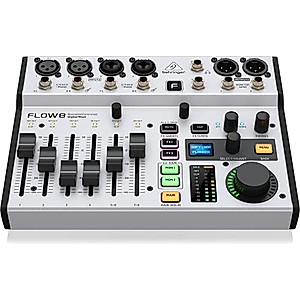 Behringer FLOW 8 8-Input Digital Mixer with Bluetooth Audio and App Control, 60 mm Channel Faders, 2 FX Processors and USB/Audio Interface