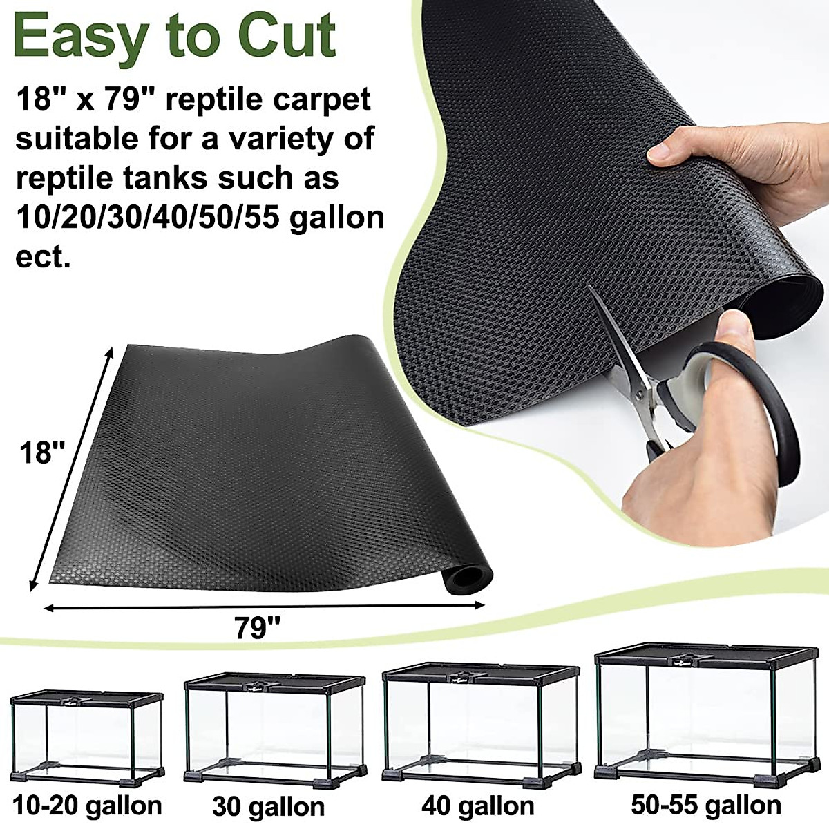 TCYPUHL Reptile Carpet, Reptile Mat, Bearded Dragon, Leopard Gecko Substrate,Bearded Dragon Tank Flooring, Snake,Tortoise Bedding, Bearded Dragon Tank Accessories (18"X 79", 1 PCS Thicker Mat)