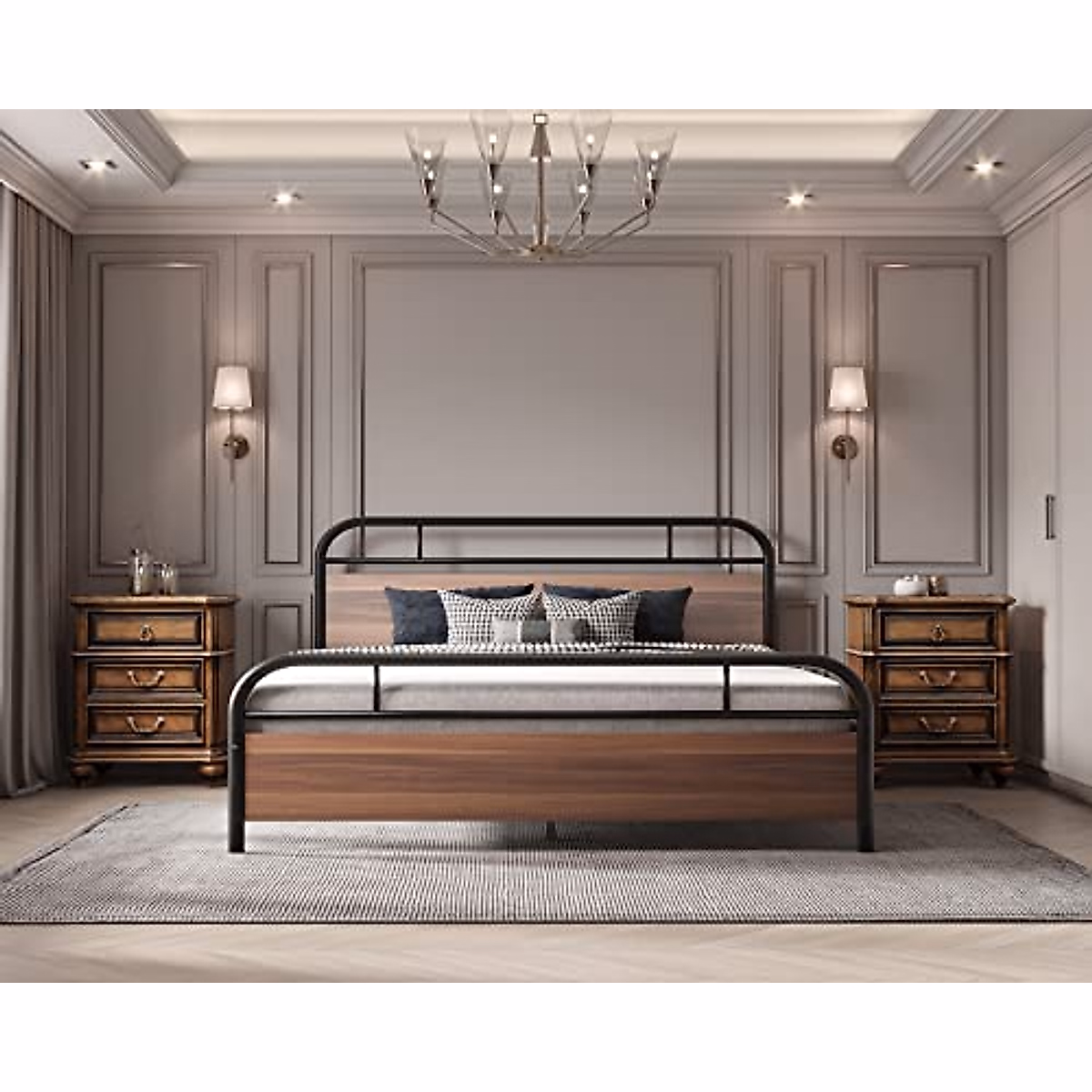 Nazhura Metal Queen Size Bed Frame Steady Platform with Engineered Wooden Headboard/Footboard (Queen)