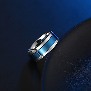 SSZYU Inspirational Jewelry Fashion Ring Stainless Steel Silver&Blue 2 Tone Band Ring for Women Keep Fucking Going Inspirational Spinner Ring Encouragement Graduation Ring for Women Men,Size 12