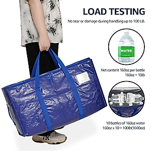 Moving Bags Heavy Duty Extra Large, Alternative for Moving Boxes & Moving Supplies, Storage Bag with Handles, Lid&Zippers, Packing Bags for Clothes, Camping & College Moving Essentials(Blue, 6 Pack)