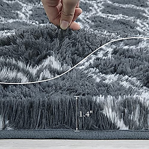 HOMBYS 8x10 Fluffy Area Rug for Living Room Bedroom, Super Soft Geometric Modern Plush Large Play Carpet for Kids, Non-Skid Luxury Fuzzy Décor Shag Feet Mat for Bedside, Grey