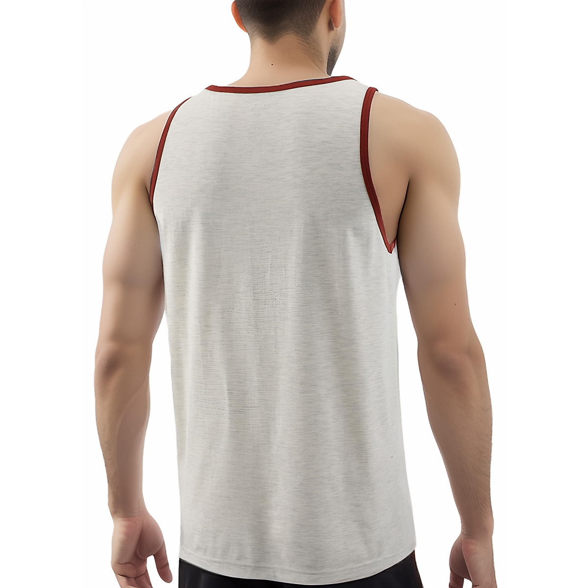 Vetemin Mens Premium Basic Solid Vintage Athletic Active Sports Jersey Tank Top Casual Shirts H.Oatmeal/Rusty L