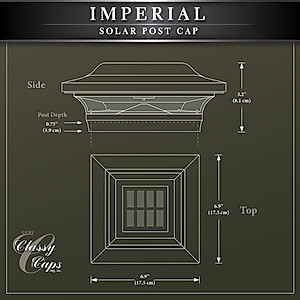 Classy Caps SL214W Imperial Outdoor Solar Post Cap Fence and Deck Light, Bright White Light, Fits 5" x 5" Post, White Powder Coated Aluminum