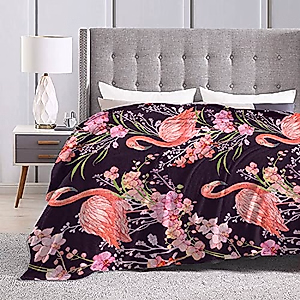 Gbuzozie Fleece Blanket Tropical Pink Flamingos Palm Leaves Lightweight Ultra-Soft Micro Throw Blanket for Sofa Couch Bed Camping Travel - Super Soft Cozy Microfiber Blanket 80"X60"