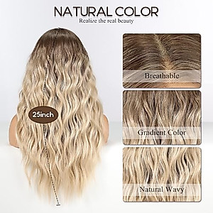 EMMOR Long Ombre Blonde Lace Front Wig for Women,25 Inch Natural Wavy Daily Hair Synthetic Lace Wigs Middle Part,Hand Tied/Longlife/Lightweight