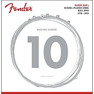 Fender Super 250 Electric Guitar Strings, Nickel Plated Steel, Ball End, 250RH .010-.052