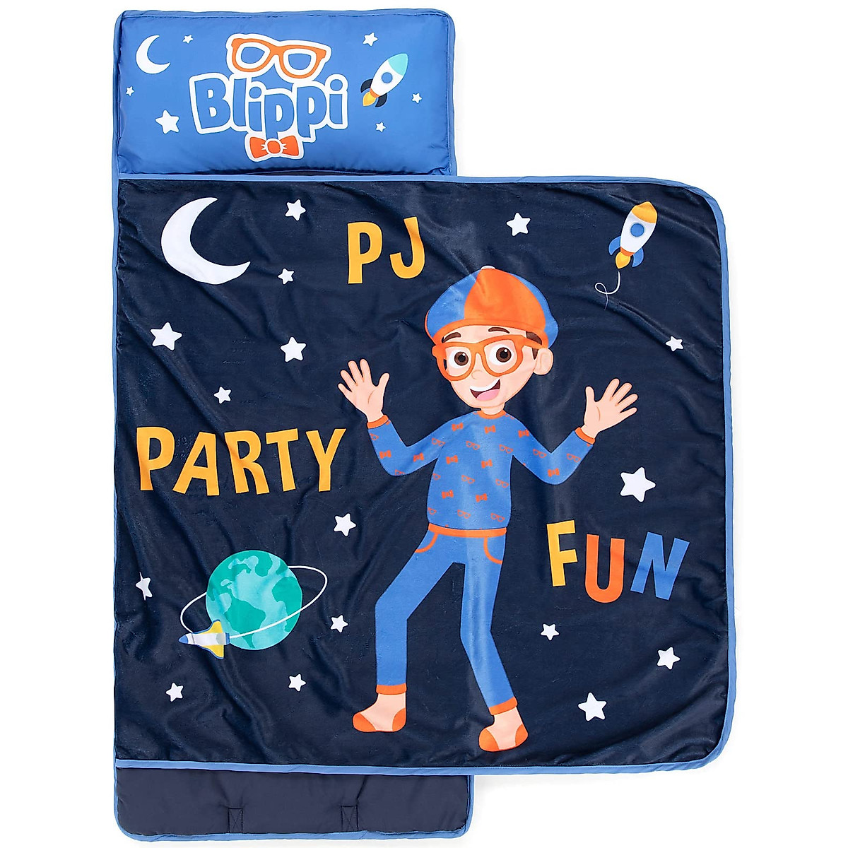 Jay Franco Blippi PJ Party Time Nap Mat – Built-in Pillow and Blanket - Super Soft Microfiber Kids'/Toddler/Children's Bedding, Ages 3-7