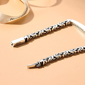 Myshiwu 925 Sterling Silver Bracelet for Men Women Byzantine Bar Bracelet (Silver, 18cm)