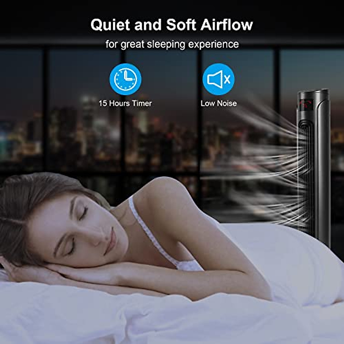 Simple Deluxe 36 Inch High Efficiency Cooling Tower Fan with 3 Speed Settings and 15 Hour Timer, 70 Degree Auto Oscillating with Remote, Standing Fan for Bedroom Home Office