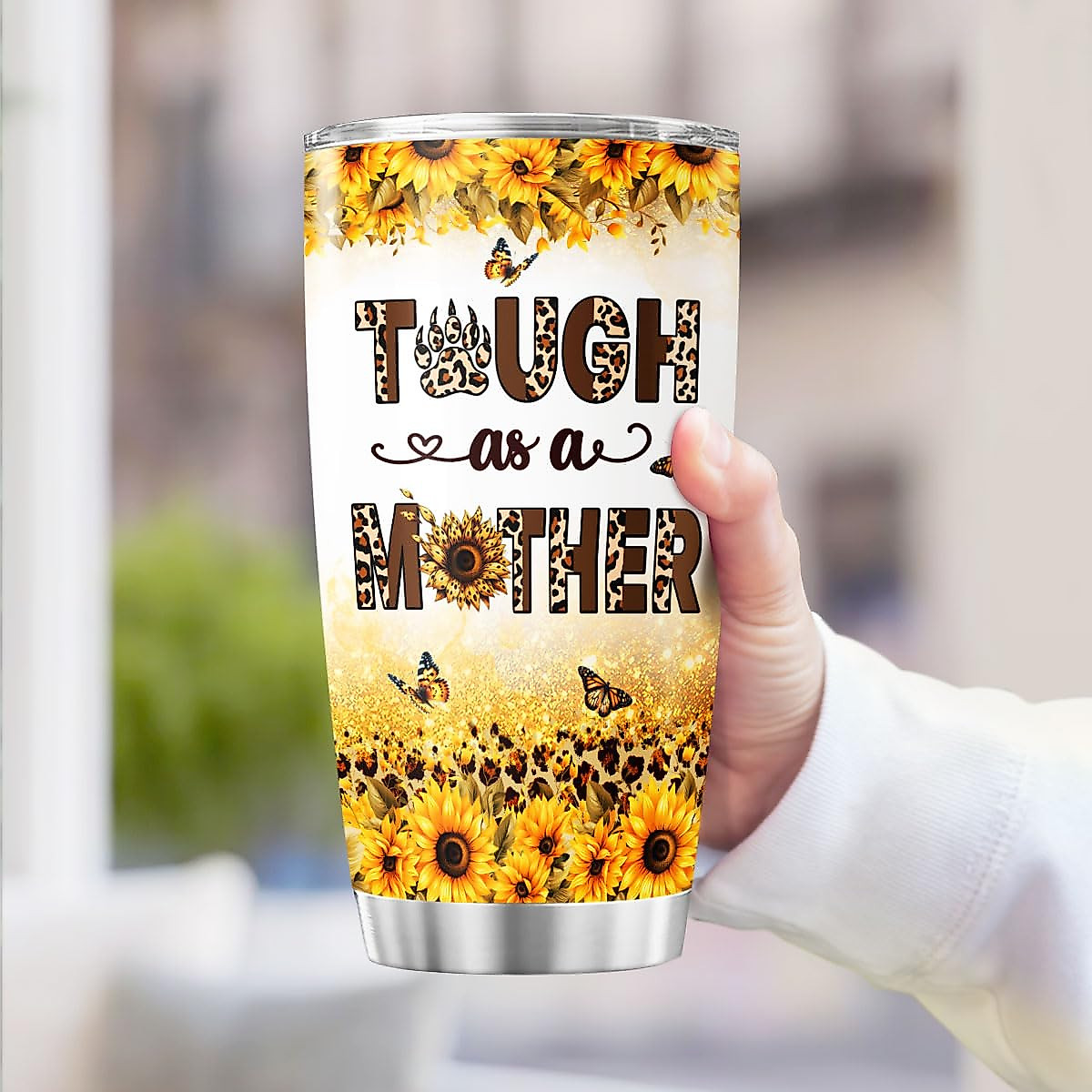 For Mothers Day Women Mother Mom Funny Coffee Leopard Print Cups Insulated Tumblers Cheetah Handle, Mama Bear Gifts, Mama Bear Sunflower, Tumbler 20 Oz With Lid And Straw