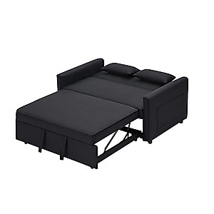 Eafurn 3-in-1 Convertible Sleeper Sofa Pull Out Couch Bed with Adjustable Backrest & Storage Pockets, 2 Seater Futon Loveseat Chair with Pull-Out Sofabed with Lumbar Pillows for Living Room Office