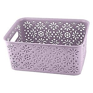 Qtqgoitem Plastic Flower Pattern Home Desktop Storage Box Organizer Basket Light Purple (Model: c4f f8c ba2 bae 02e)