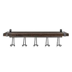 Spectrum Diversified Vintage Living Mount 5-Hook Wood Coat Rack for Entry Ways and Mud Rooms, Durable Wall Shelf, Industrial Gray