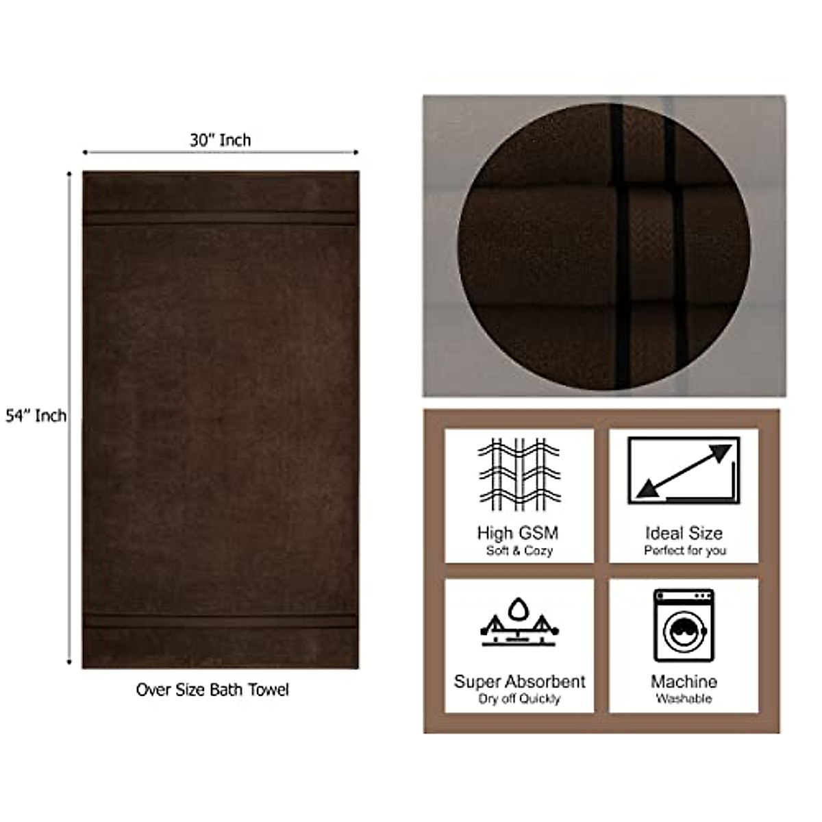 COTTON CRAFT Ultra Soft Oversized Bath Towels - 4 Pack Extra Large Bath Towels - 30x54 - Absorbent Everyday Luxury Hotel Spa Gym Shower Beach Pool Camp Dorm - 100% Cotton - Easy Care - Chocolate Brown