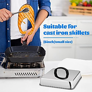 Small 6in Cheese Melting Dome, HaSteeL Stainless Steel Square Basting Steaming Cover Lid, Griddle Accessories for Kitchen Cast Iron Flat Top, Great for Cooking Grilling Burger Patty Steak Bacon - 2Pcs