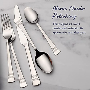 Pfaltzgraff Sapphire Bay 53-Piece Stainless Steel Flatware Set with Serving Utensil Set and Steak Knives, Service for 8