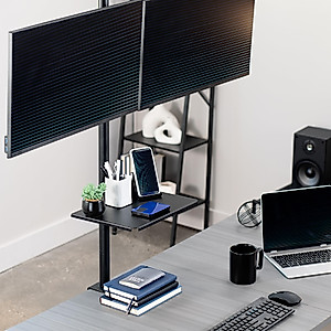 VIVO Universal Steel 14 x 10 inch Shelf Pole Mount for TV Cart, Speaker Stand, and More/Clamp-on Utility Storage Platform, Black, MOUNT-SF13P